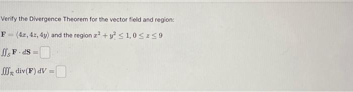 Solved Verify the Divergence Theorem for the vector field | Chegg.com