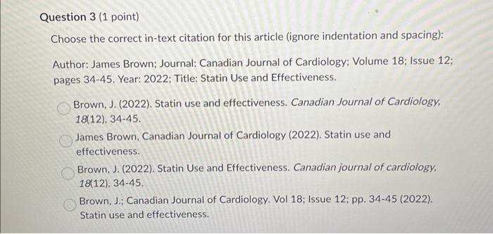 Choose the correct in-text citation for this article | Chegg.com