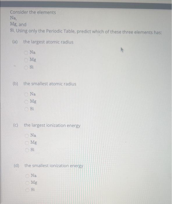 Solved Consider the elements Na, Mg, and Si. Using only the | Chegg.com
