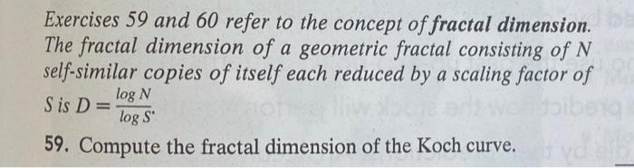 59. Compute the fractal dimension of the Koch | Chegg.com