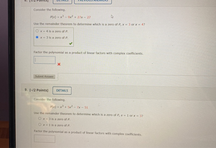 Solved Consider the following. P(x) - X3 - 9x2 + 27x - 27 | Chegg.com
