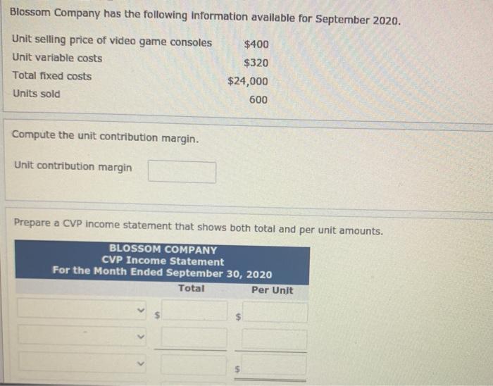 Solved Blossom Company has the following information | Chegg.com