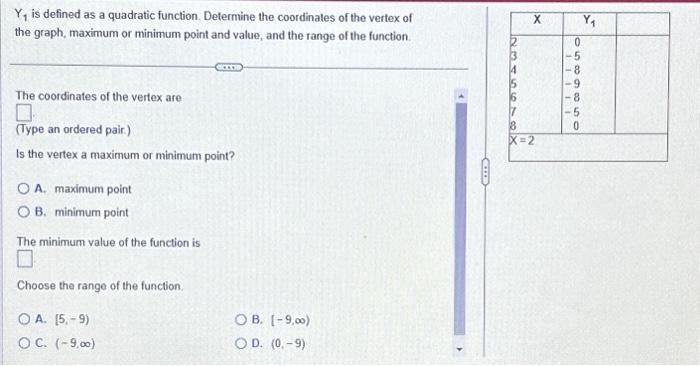 Solved Y₁ is defined as a quadratic function. Determine the | Chegg.com