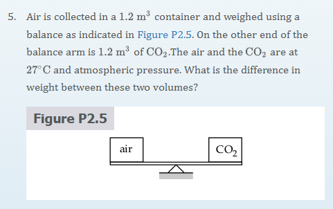 Solved Air is ﻿collected in a 1.2m3 ﻿container and weighed | Chegg.com
