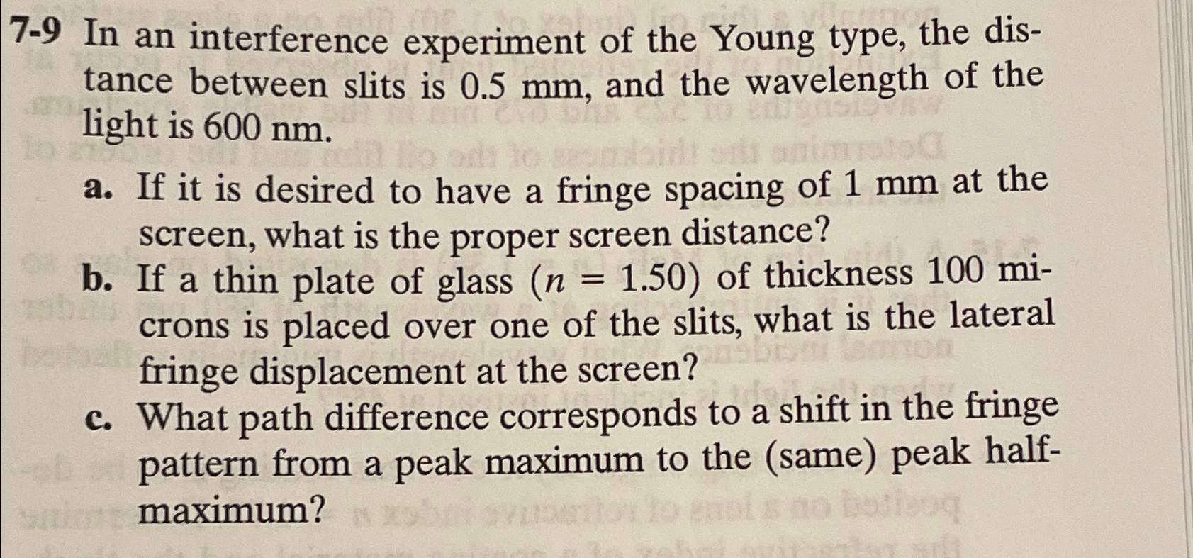 Solved 7-9 ﻿In an interference experiment of the Young type, | Chegg.com