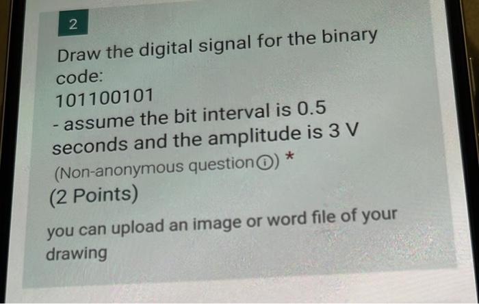 Solved 2 Draw the digital signal for the binary code: | Chegg.com