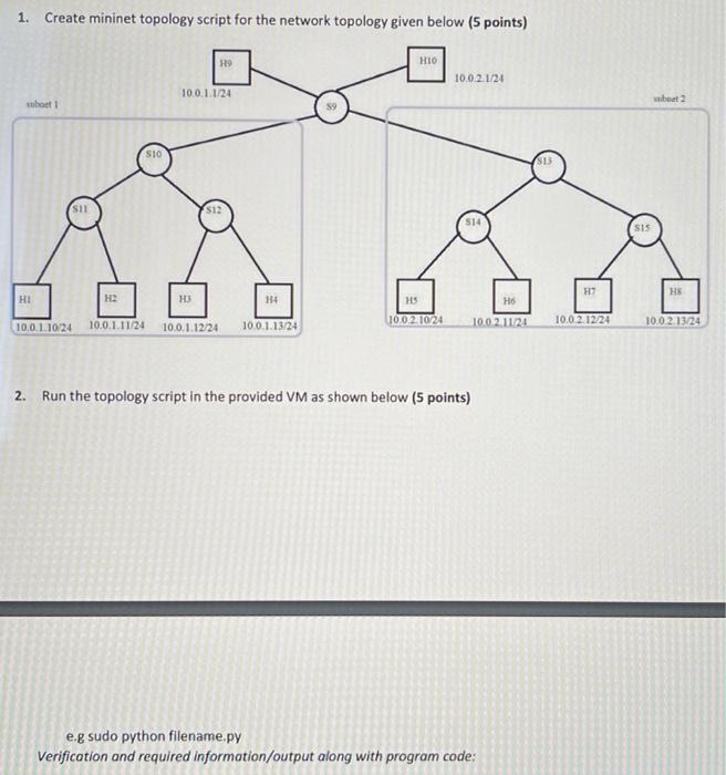 Solved 1 Create Mininet Topology Script For The Network