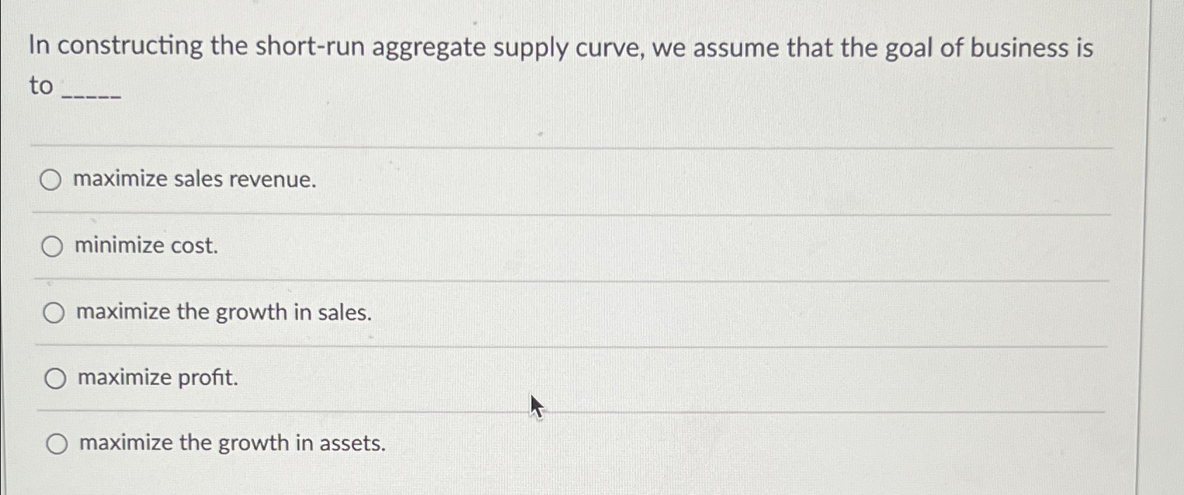 Solved In constructing the short-run aggregate supply curve, | Chegg.com