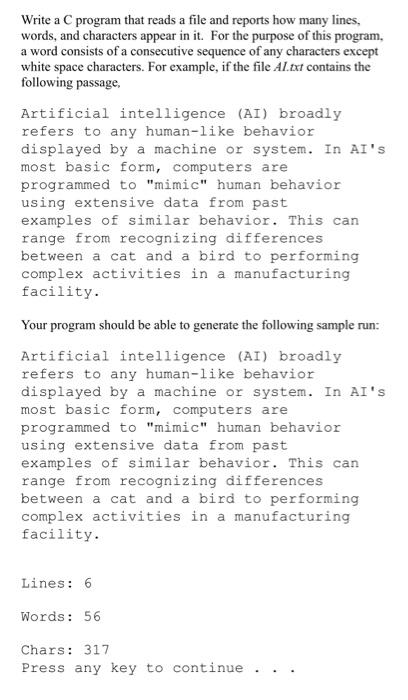Solved Write a C program that reads a file and reports how | Chegg.com