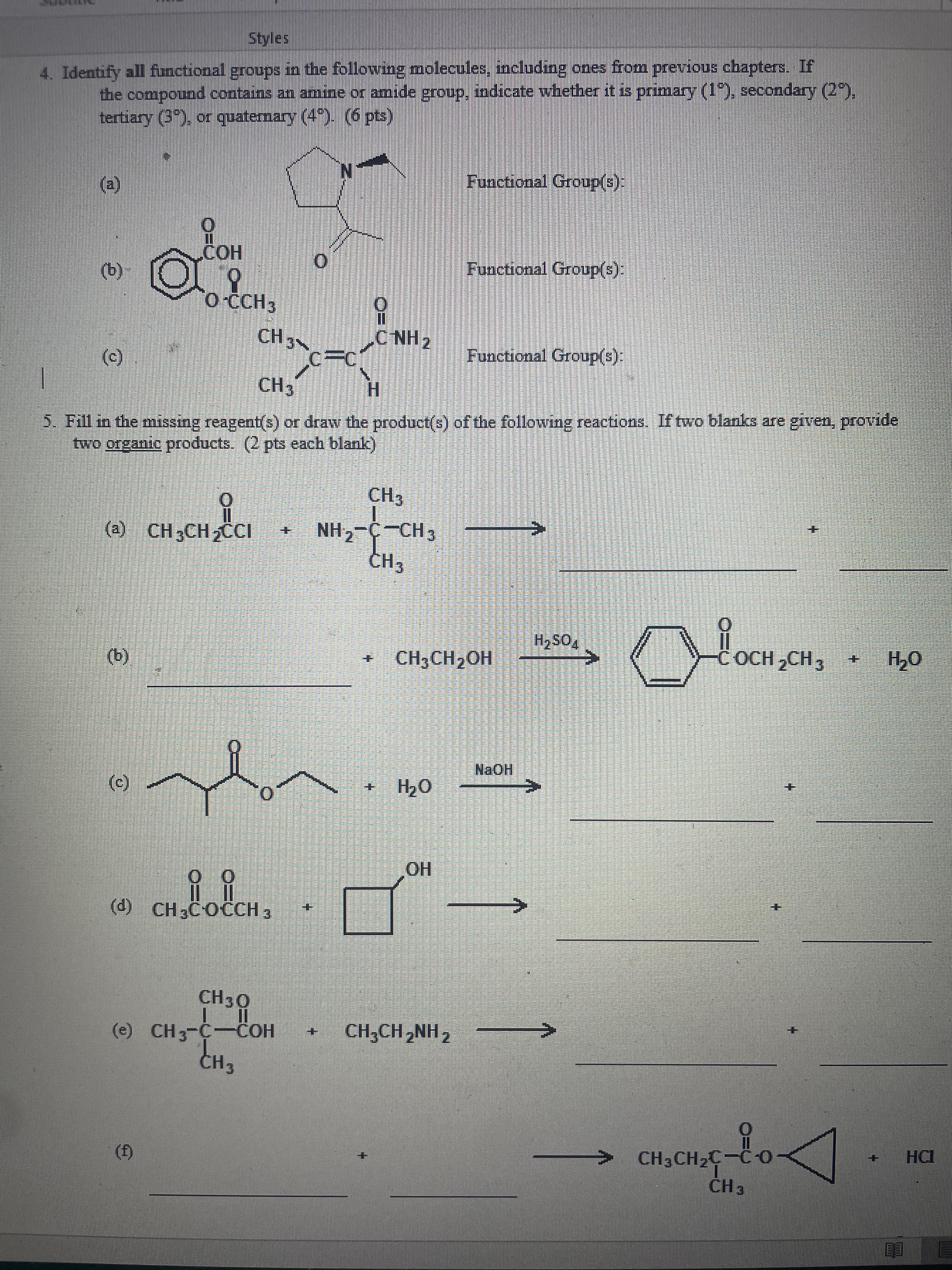 Solved Identify all functional groups in the following | Chegg.com