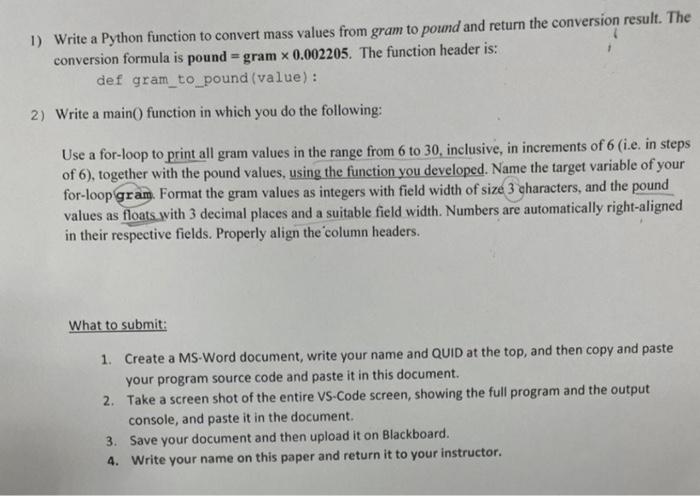 Solved 1) Write a Python function to convert mass values | Chegg.com