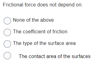 Solved Frictional force does not depend on:None of the | Chegg.com