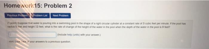 Solved Homework15 Problem 2 Previous Problem Problem List
