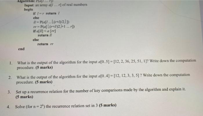 Solved Algorithm: Wall Input: an array a[...] of real | Chegg.com