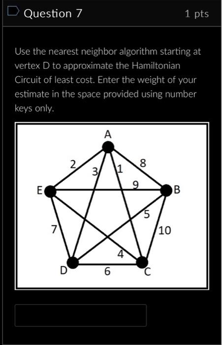 Solved Question 7 1pts Use the nearest neighbor algorithm | Chegg.com