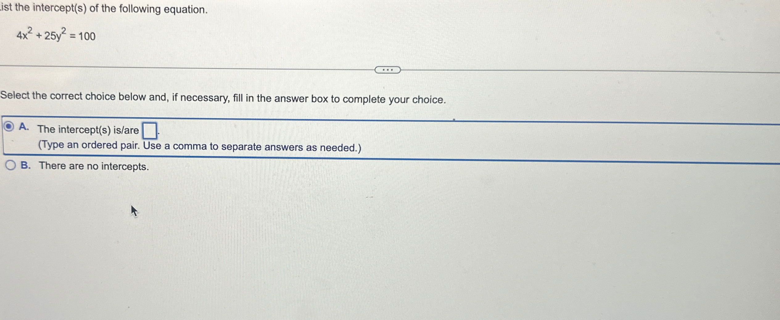 Solved list the intercept(s) ﻿of the following | Chegg.com