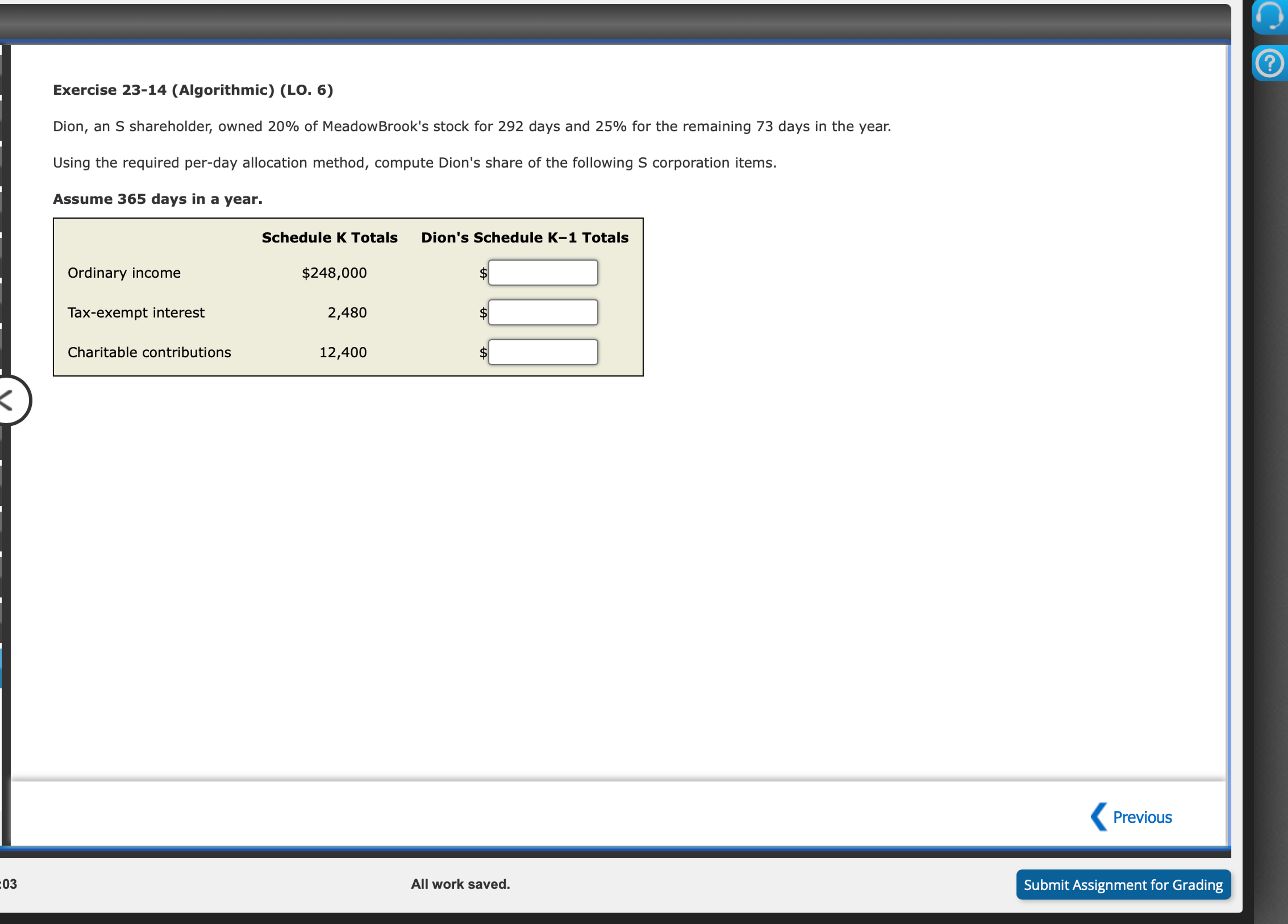 Solved Exercise 23-14 (Algorithmic) (LO. 6)Dion, an S | Chegg.com