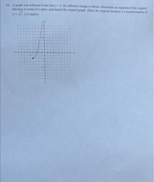 Solved 12. A graph was reflected in the line y=x. Its | Chegg.com