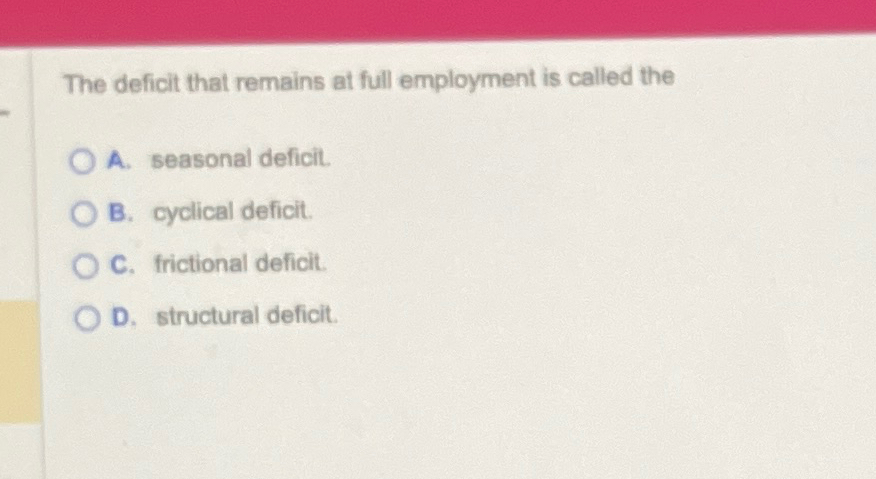Solved The deficit that remains at full employment is called | Chegg.com