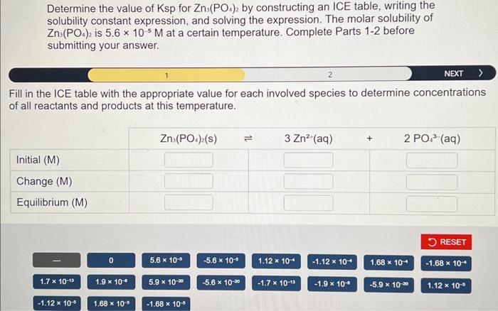 Solved Determine the value of Ksp for Zn3(PO4)2 by | Chegg.com