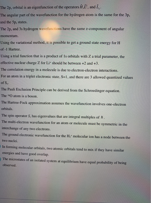 Solved The 2p, orbital is an eigenfunction of the operators | Chegg.com
