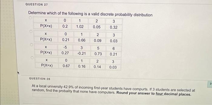 Solved Determine which of the following is a valid discrete | Chegg.com