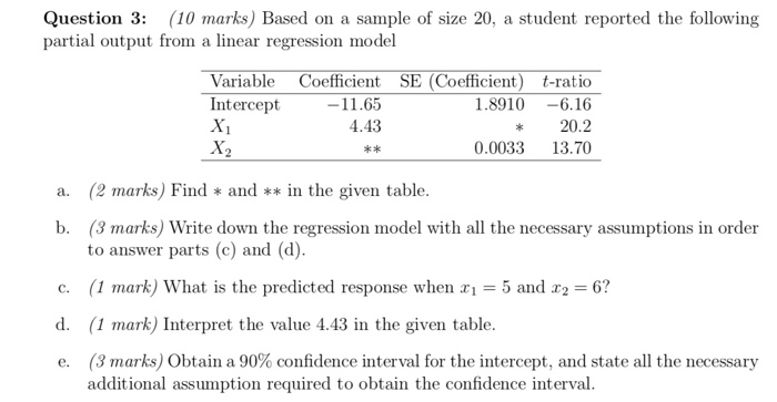 Solved Question 3: (10 marks) Based on a sample of size 20, | Chegg.com