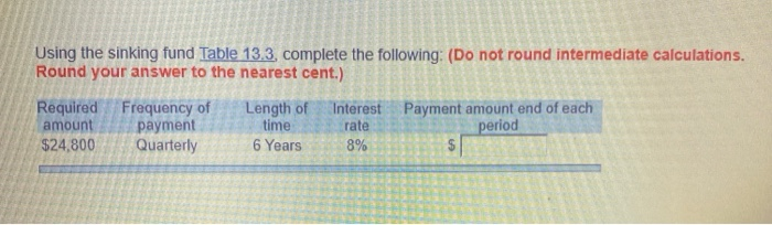 Solved Using the sinking fund Table 13.3, complete the | Chegg.com