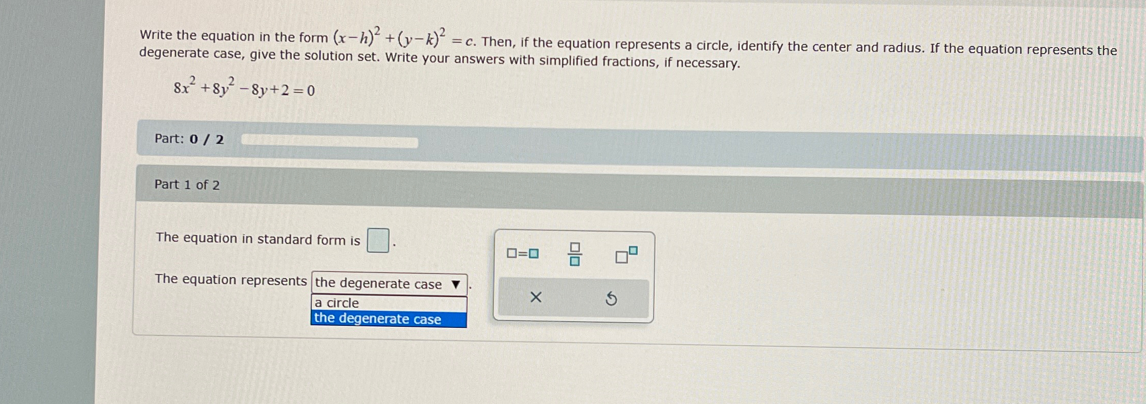 Solved Write the equation in the form (x-h)2+(y-k)2=c. | Chegg.com