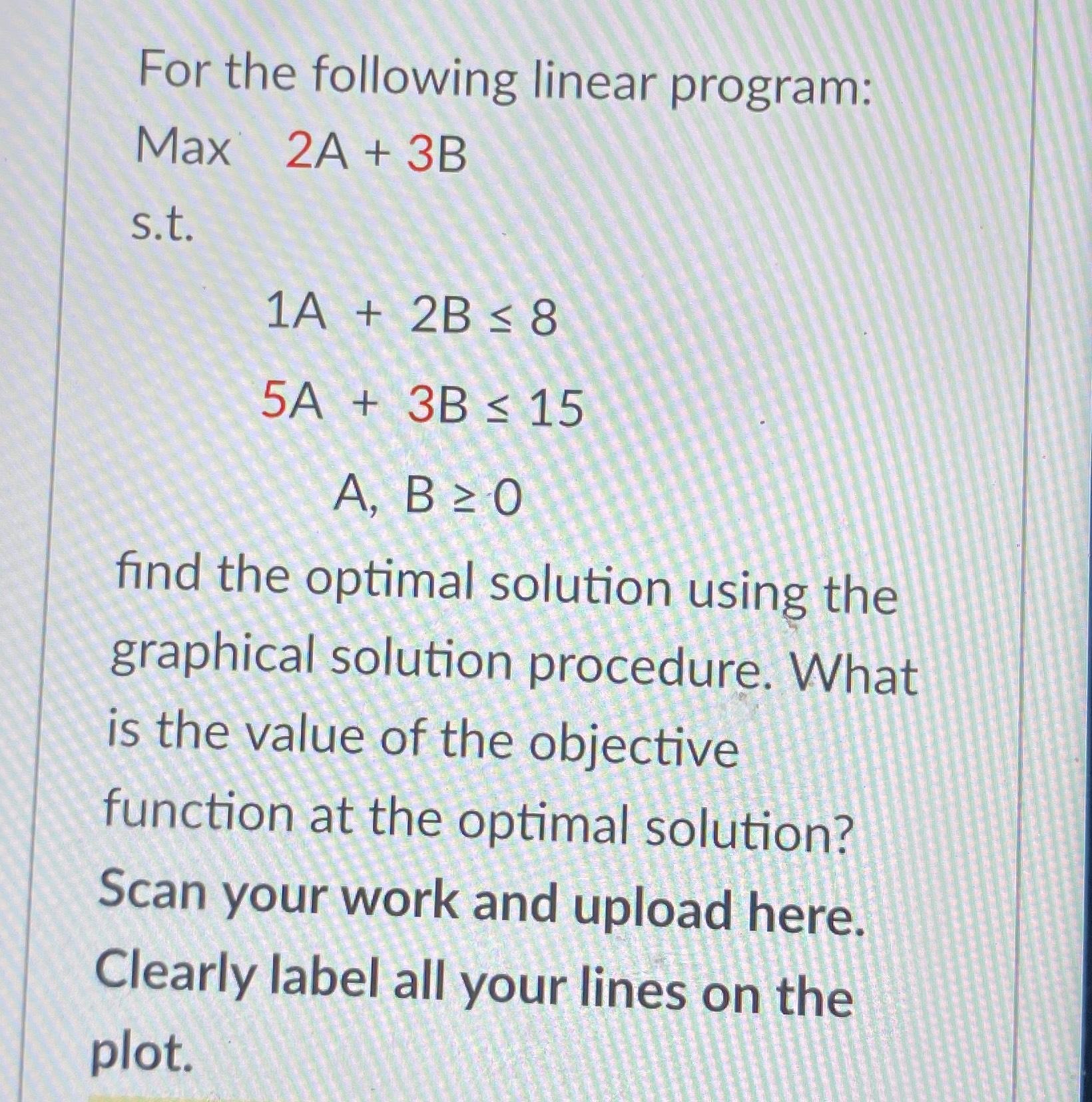 Solved For the following linear program: ﻿Max 2A+3B ﻿s.t. | Chegg.com