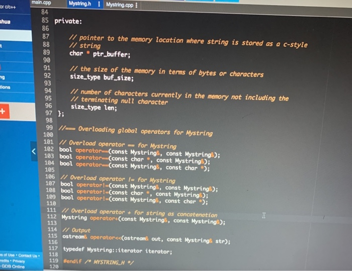 Solved this is implemented in a mystring.h, mystring.cpp and | Chegg.com