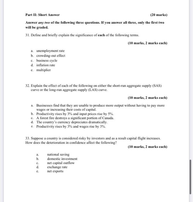 Solved Part II: Short Answer (20 marks) Answer any two of | Chegg.com Solved Part II: Short Answer (20 marks) Answer any two of | Chegg.com