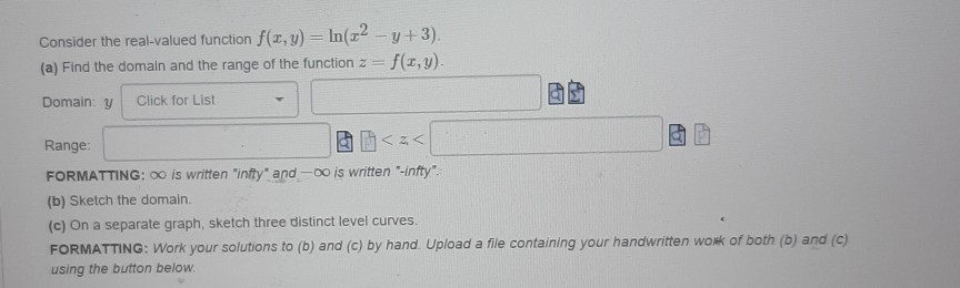 Solved Consider the real-valued function f(x,y) = ln(22 – y | Chegg.com