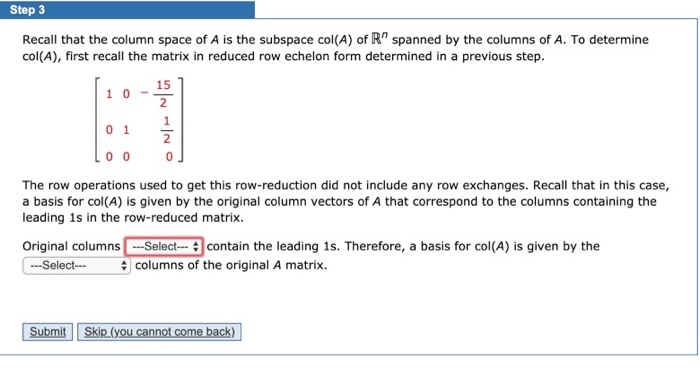 Solved linear algebra original columns select (1 and 2, 1 | Chegg.com