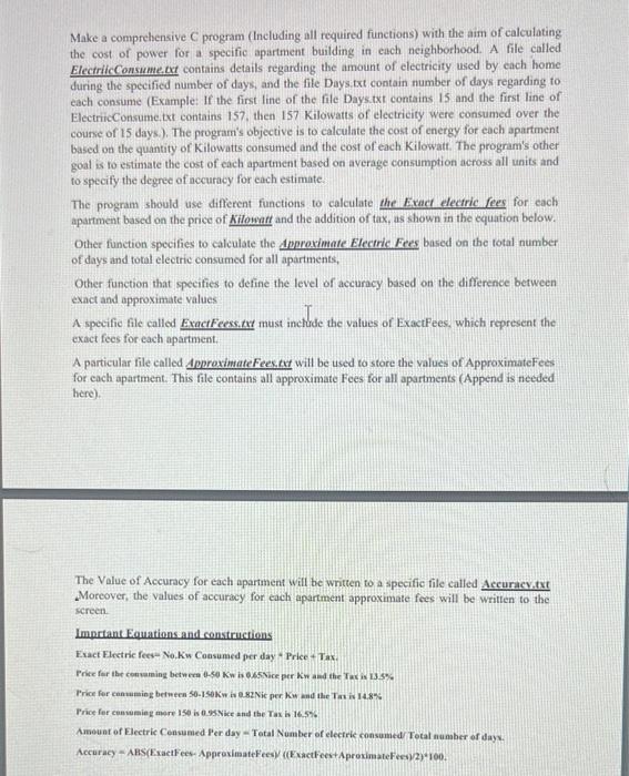 Solved Make a comprehensive C program (Including all | Chegg.com