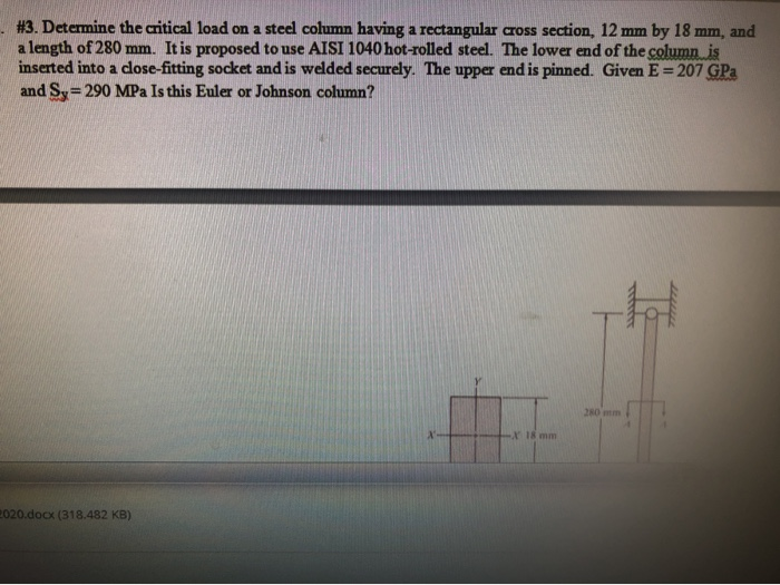 Solved #3. Determine the critical load on a steel column | Chegg.com