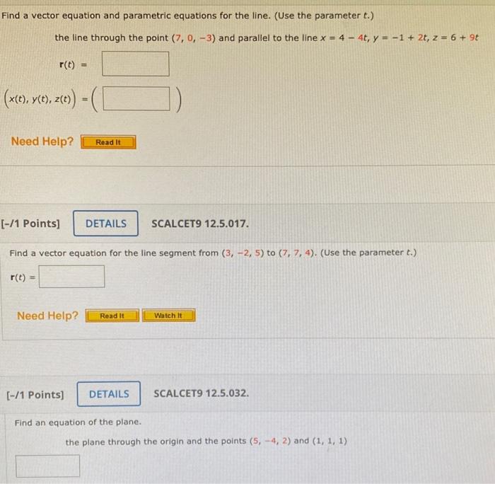 Solved Find a vector equation and parametric equations for | Chegg.com