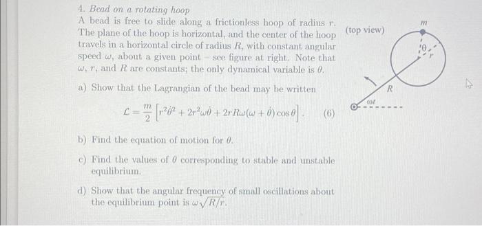 Solved 4. Bead on a rotating hoop A bead is free to stide | Chegg.com