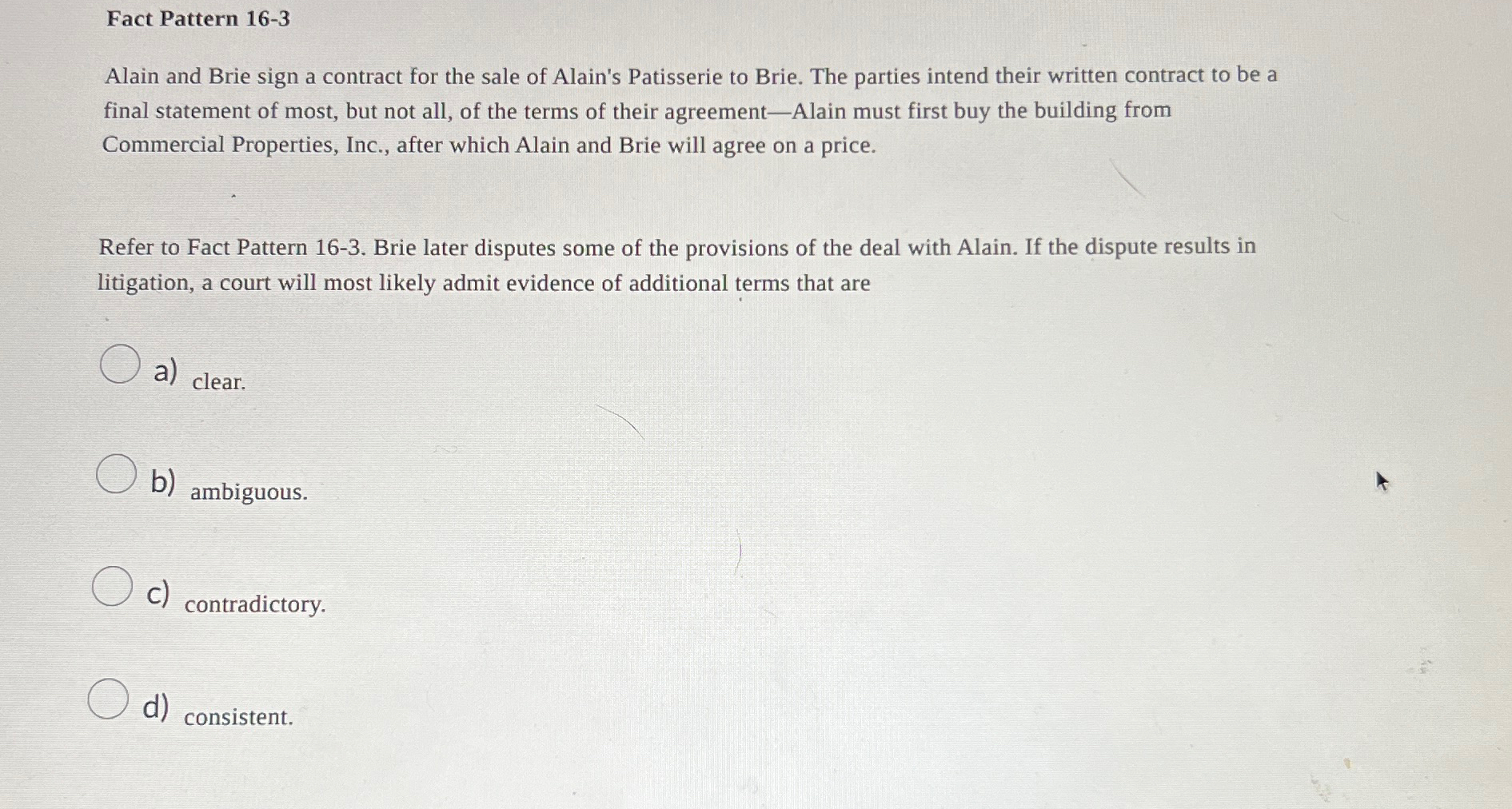 Solved Fact Pattern 16-3Alain and Brie sign a contract for | Chegg.com