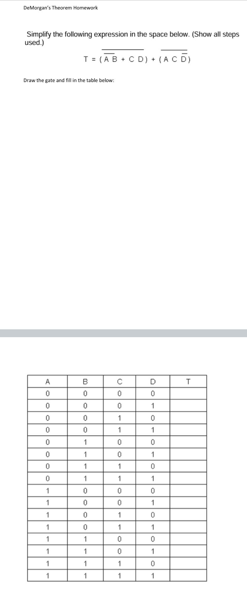 Solved DeMorgan's Theorem HomeworkSimplify the following | Chegg.com