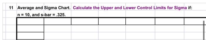 Solved 11 Average and Sigma Chart. Calculate the Upper and | Chegg.com