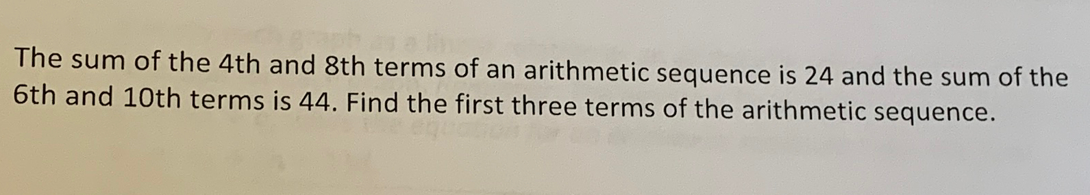 Solved The sum of the 4 ﻿th and 8 ﻿th terms of an arithmetic | Chegg.com