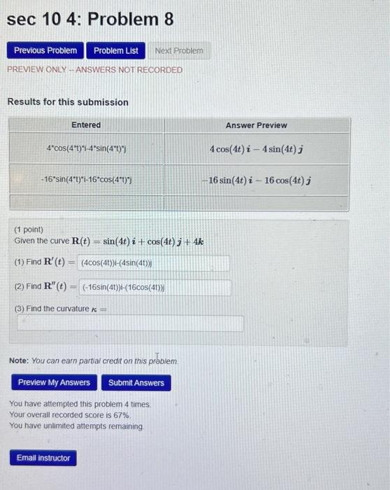 Solved PREVIEW ONLY - ANSWERS NOT RECORDED Results for this | Chegg.com