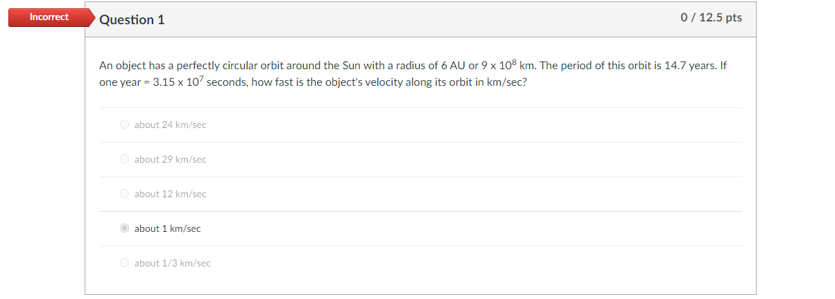 Solved Question 1An object has a perfectly circular orbit | Chegg.com