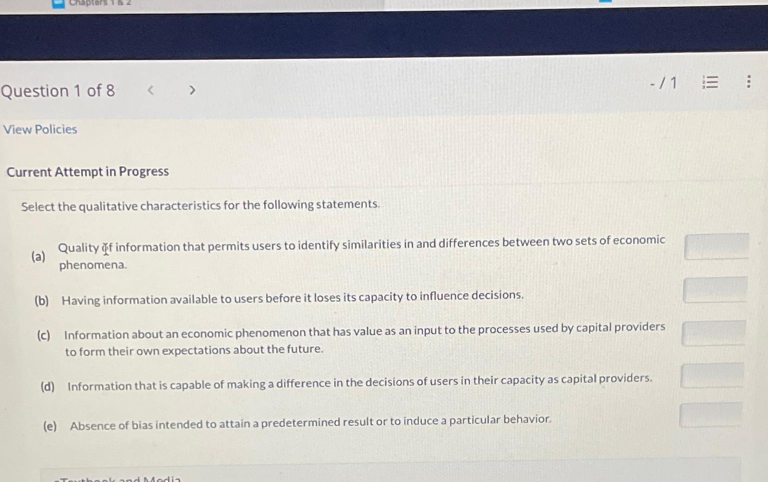 Solved Question 1 ﻿of 8View PoliciesCurrent Attempt in | Chegg.com