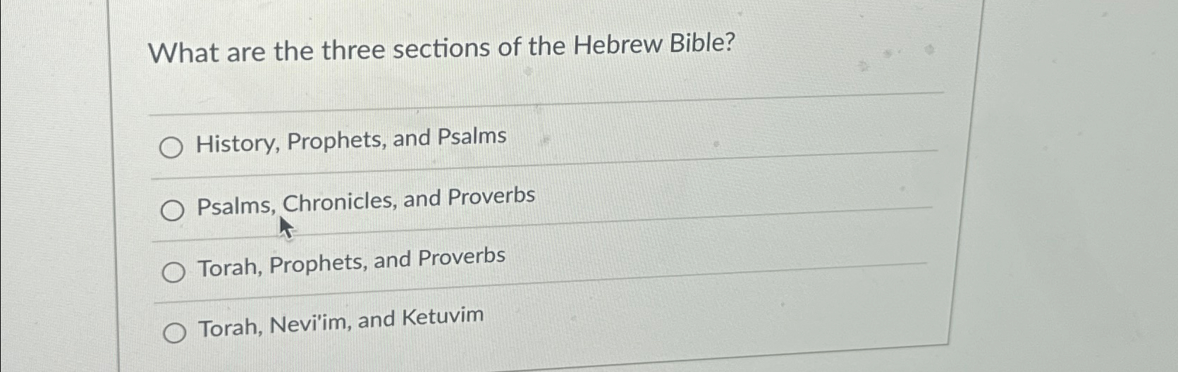 Solved What are the three sections of the Hebrew | Chegg.com