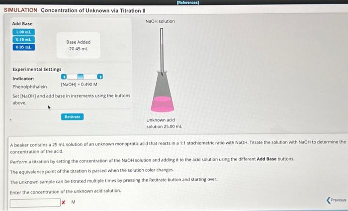 Solved SIMULATION Concentration of Unknown via Titration II | Chegg.com