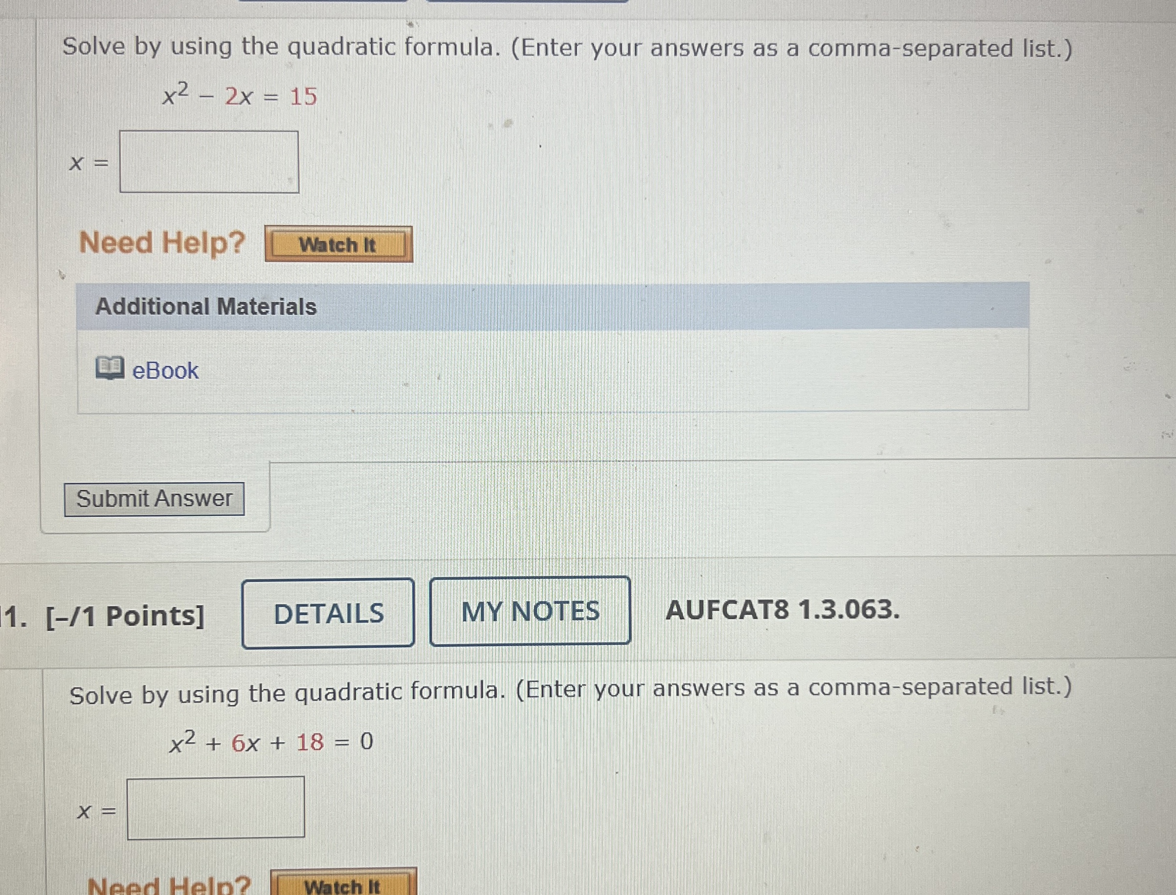 Solved Solve by using the quadratic formula. (Enter your | Chegg.com