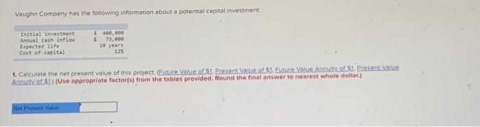 Vaughn Company has the following informanion obout a | Chegg.com