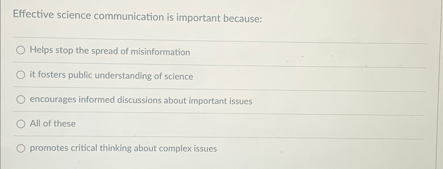 Solved Effective science communication is important | Chegg.com